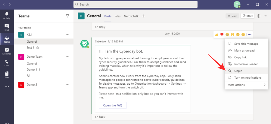 How to Pin a Message on Microsoft Teams