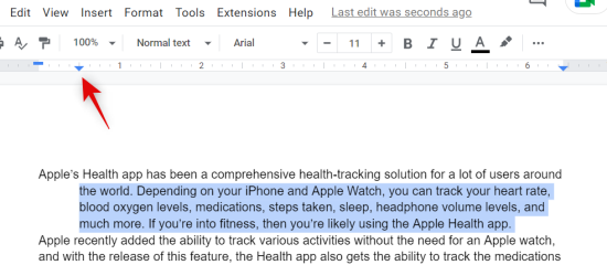 How to indent the second line in Google Docs